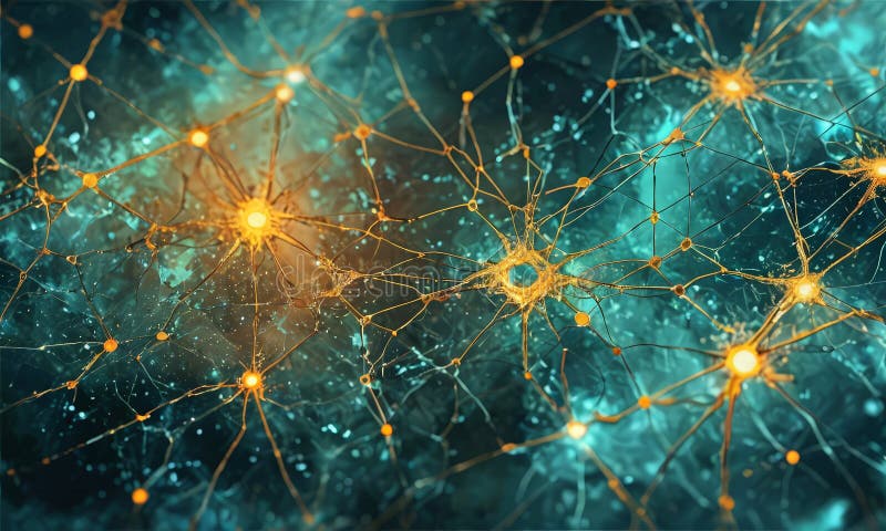 Digital Complex Network Interconnected Yellow and Orange Lines ...