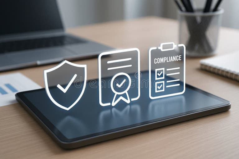 Digital Compliance Concept Showing Certification and Security ...