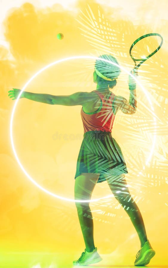 Digital Composite of African American Female Tennis Player Practicing ...