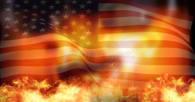 America Flag and Burning Fire Stock Illustration - Illustration of ...