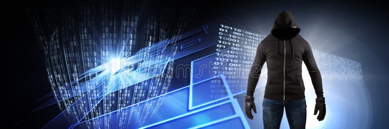 Anonymous Hacker With Computer Code Binary Interface Stock Image Image Of Defocussed Effect