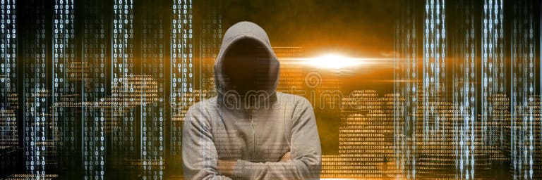 Anonymous Hacker with Computer Code Binary Interface in City Stock Photo - Image of design ...