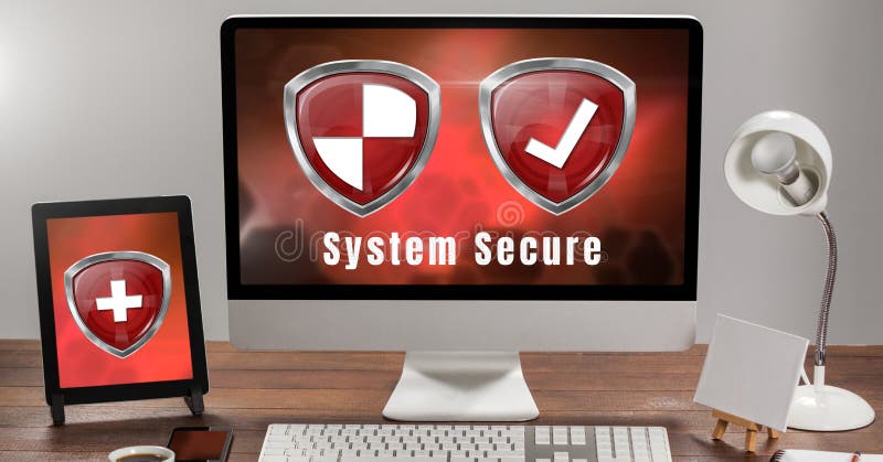 Antivirus Security Protection Shields on Computer System Stock ...