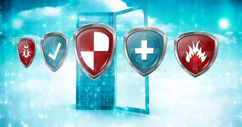 Antivirus Security Protection Shields and Server Stock Illustration ...