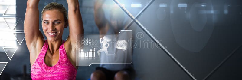 Athletic Fit Woman in Gym with Health Interface Stock Photo - Image of ...