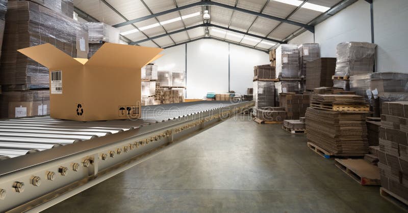 Box on Conveyor Belt in Warehouse, Transition Stock Image - Image of ...