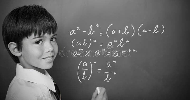 Boy Writing Math Equations on Blackboard Stock Image - Image of formula ...