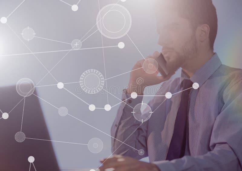 Business Overlay Interface with Businessman and Computer with ...