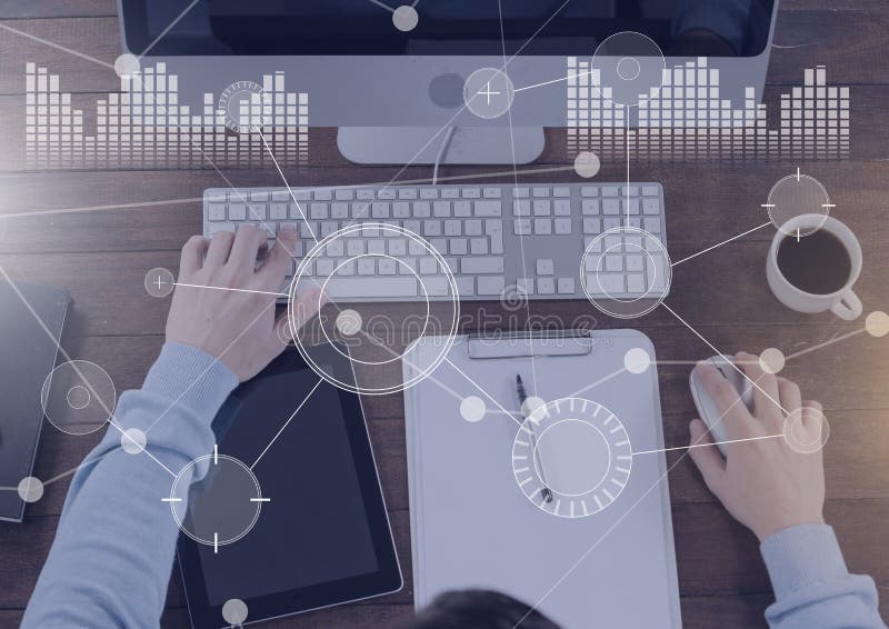 Business Overlay Interface with Businessman and Computer Stock Image ...