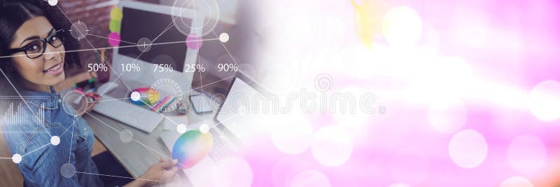 Business Overlay Interface with Businesswoman and Computer with ...