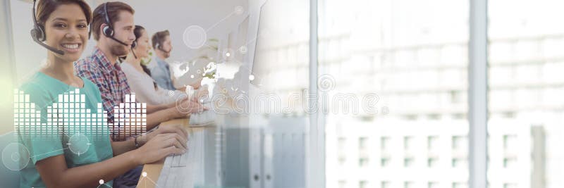 Business Overlay Interface with Business People in Office at Board ...