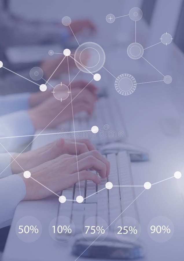 Business Overlay Interface with Hands Typing and Keyboards Stock Image ...