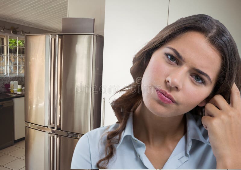 Businesswoman Thinking in Kitchen Stock Photo - Image of executive ...