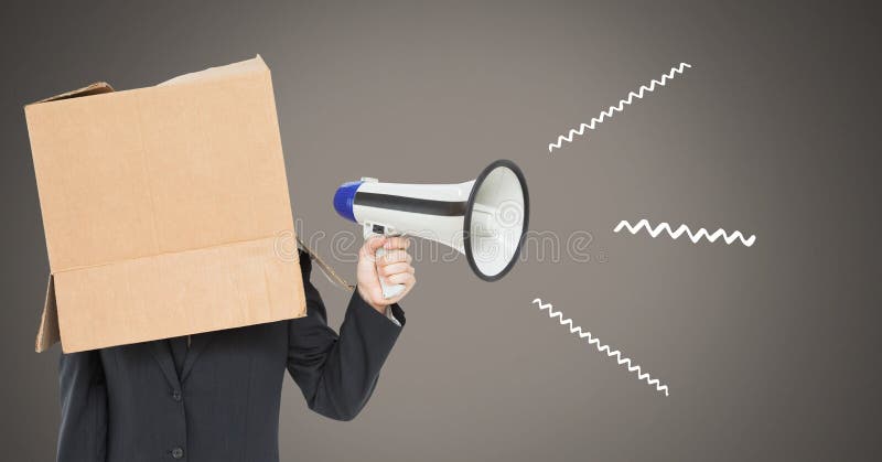 Cardboard Head Using Megaphone with Illustrations Stock Photo - Image ...