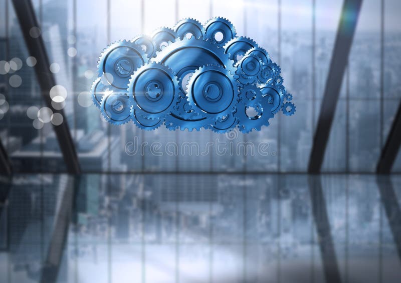 Cog Gears Cloud with City Window Background Stock Photo - Image of ...