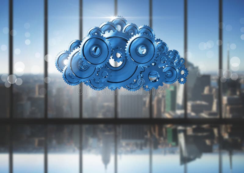 Cog Gears Cloud with City Windows Background Stock Photo - Image of ...