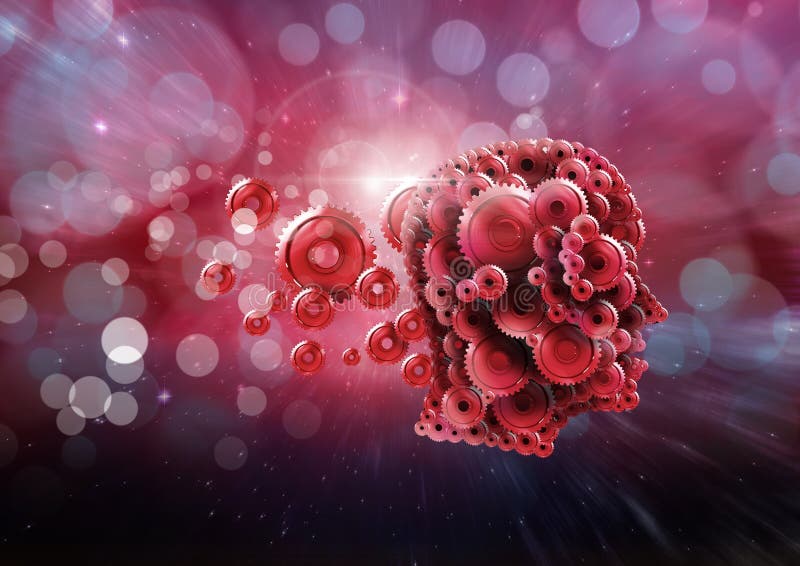 Cog head in red universe stock illustration. Illustration of face ...