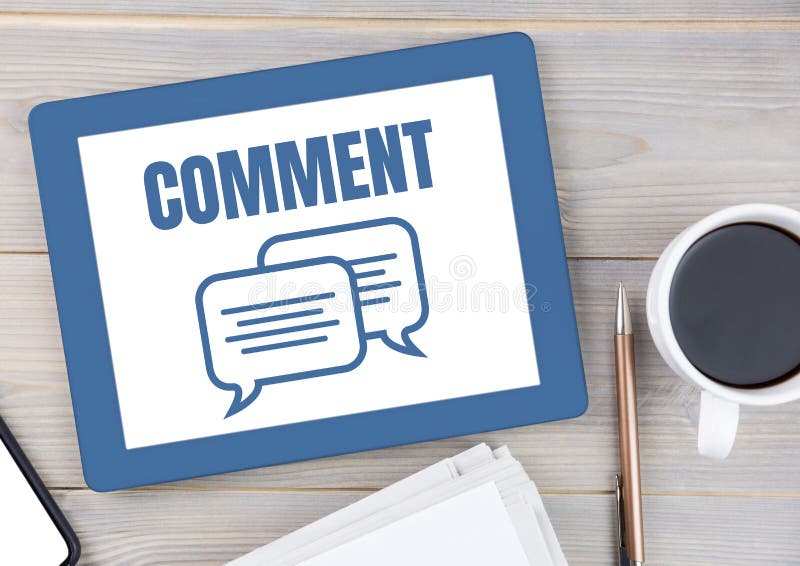 Comment Text and Chat Graphic on Tablet Screen Stock Image - Image of ...