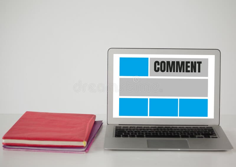 Comment Text and Graphic on Laptop Screen with Book Stock Image - Image ...