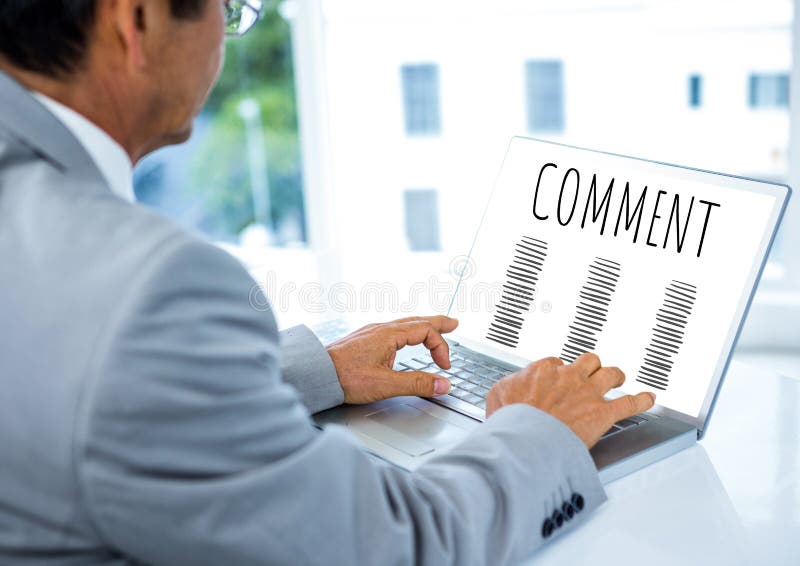 Comment Text and Graphic on Laptop Screen with Hands Stock Photo ...