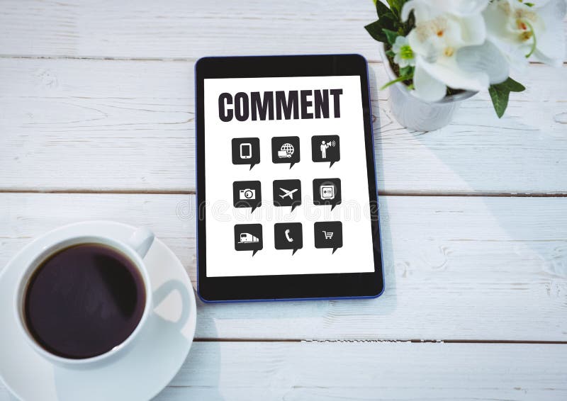 Comment Text and Graphic on Tablet Screen Stock Photo - Image of camera ...