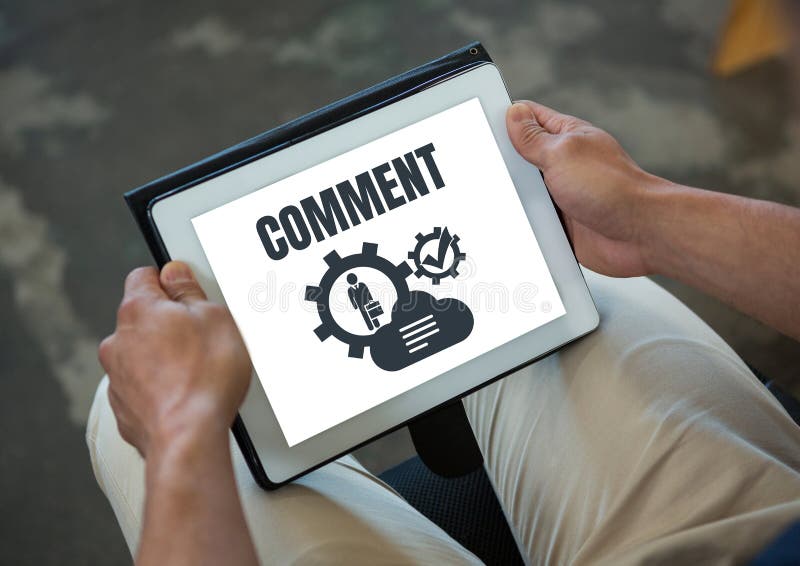Comment Text and Graphic on Tablet Screen with Hands Stock Image ...