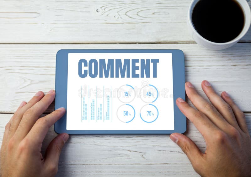 Comment Text and Graphic on Tablet Screen with Hands Stock Image ...