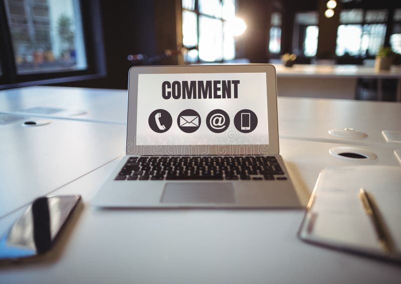 Comment Text and Graphics on Laptop Screen Stock Photo - Image of ...
