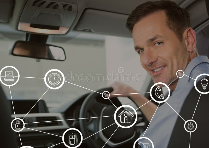 Connection Interface Against Man in the Car Stock Image - Image of ...