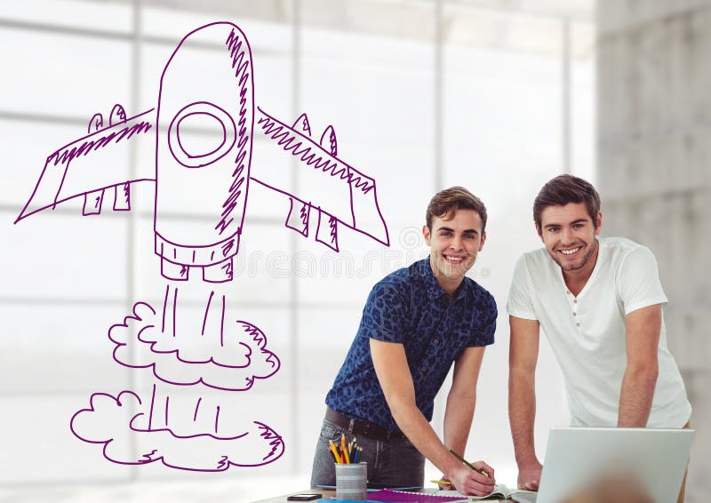 Creative People with Hand-drawn Rocket Stock Photo - Image of briefing ...