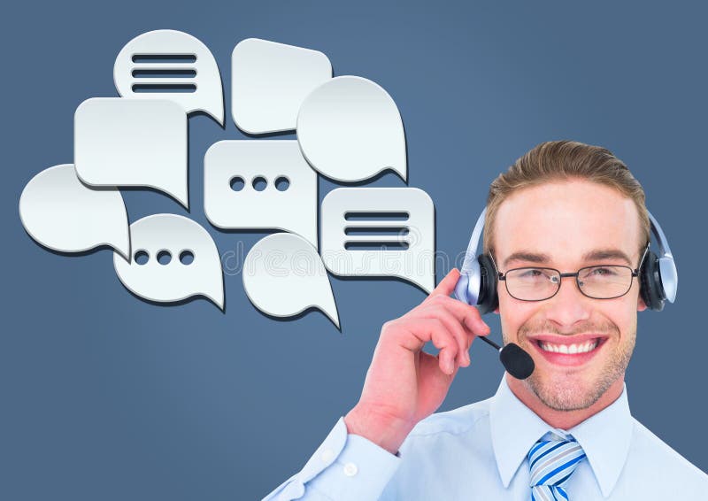 Customer Care Service Man with Chat Bubbles Stock Photo - Image of ...