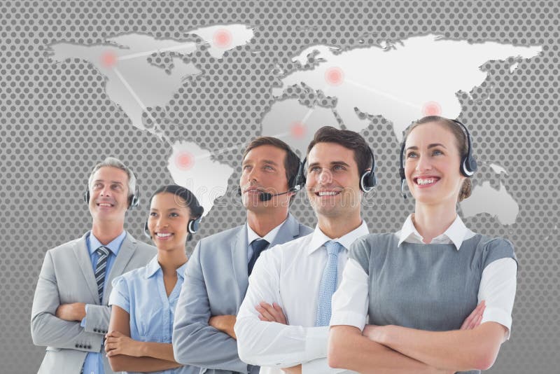 Digital Composite of Customer Service Support Team Against World Map ...