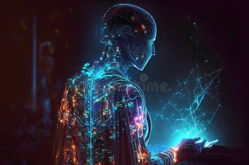 Digital Composite of 3d Human Figure in Futuristic Interface with Blue ...