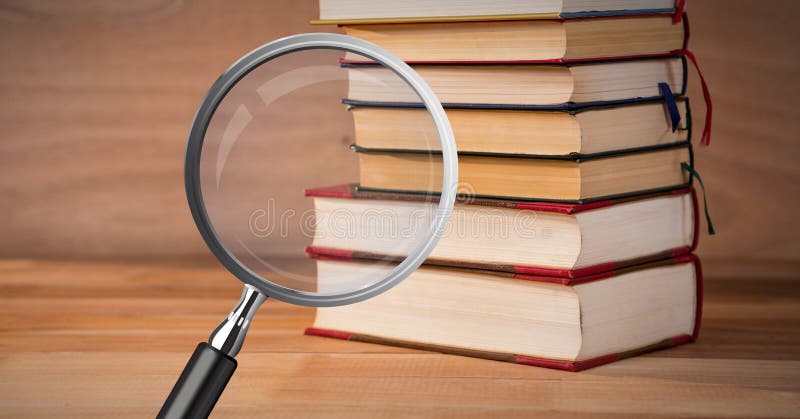 3D Magnifying Glass Over Books Stock Image - Image of arrangement ...