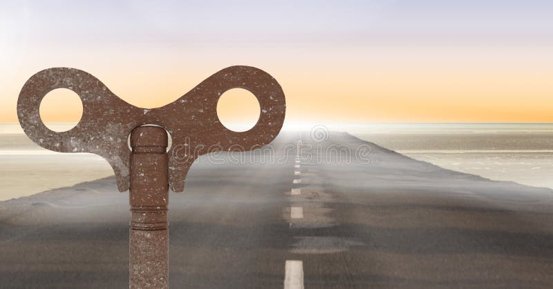 3D Rustic Key over road stock photo. Image of lens, generated - 100399722