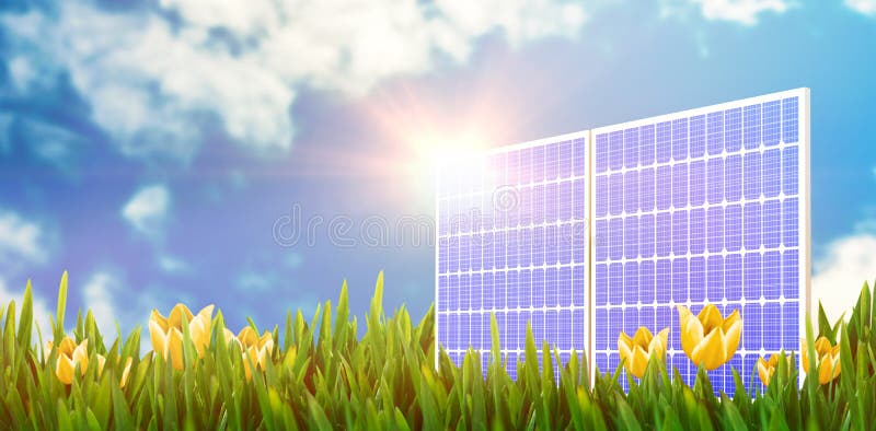 Digital Composite of 3d Solar Panel Stock Illustration - Illustration ...