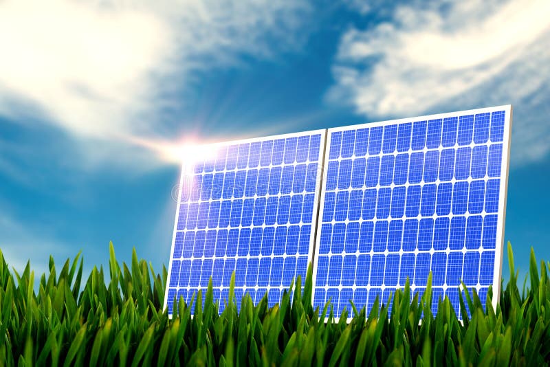 Digital Composite of 3d Solar Panel Stock Image - Image of grass, green ...