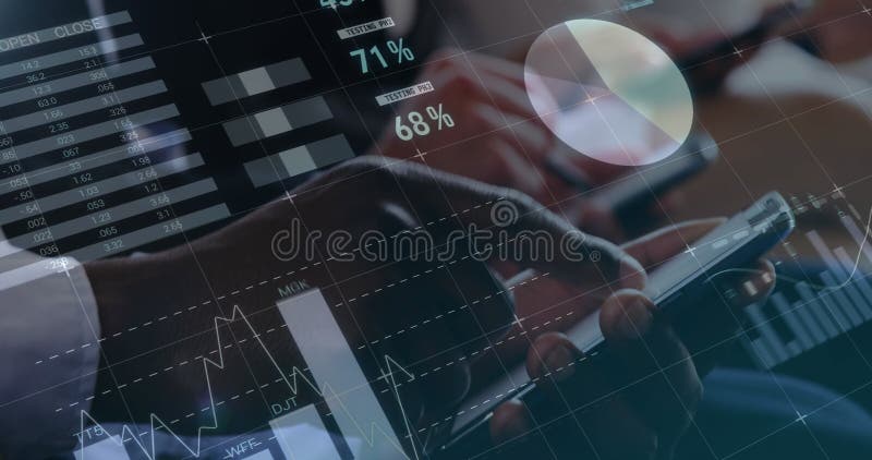 Digital Composite of Diverse People Using Smart Phones while Graphs ...