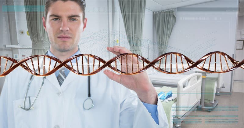 Doctor Man with 3D DNA Strand Stock Image - Image of computer, clinic ...
