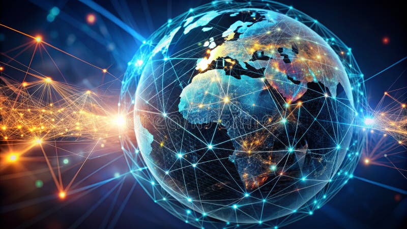 A Digital Composite of the Earth with Glowing Nodes and Connections ...