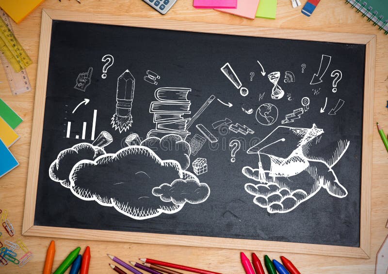 Education Drawings on Blackboard Stock Photo - Image of education ...