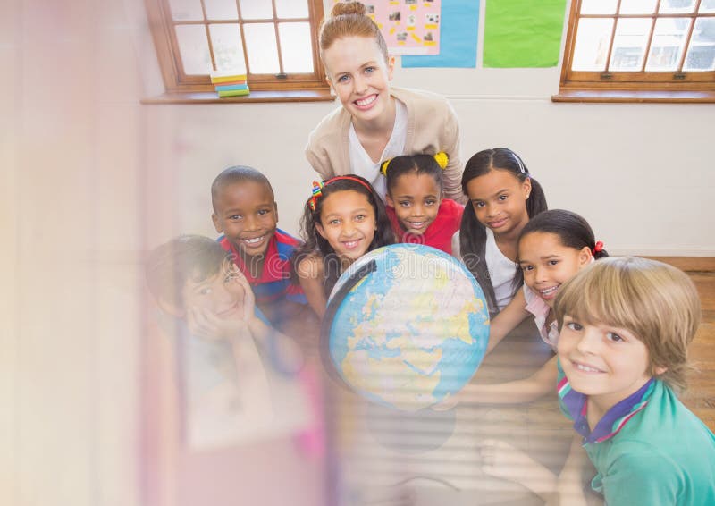 Elementary School Teacher with Class Stock Image - Image of adhesive ...