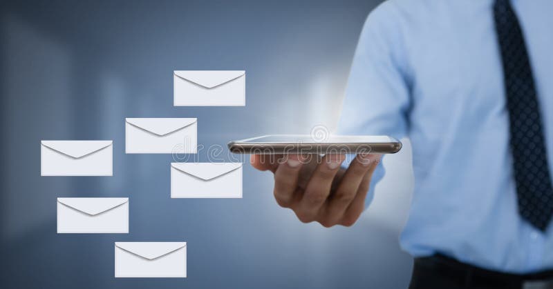 Envelope Letter Messages and Man Using Tablet Stock Illustration ...