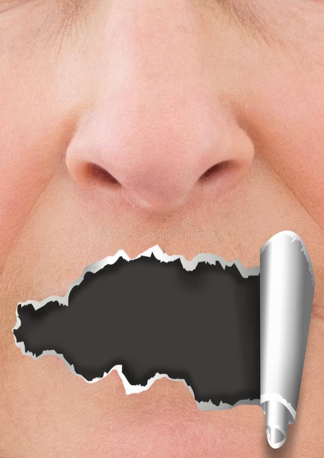 Face with Torn Paper on Mouth Stock Image - Image of copy, person ...