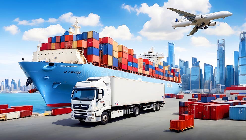 Digital Composite Featuring a Global Logistics Theme Stock Illustration ...