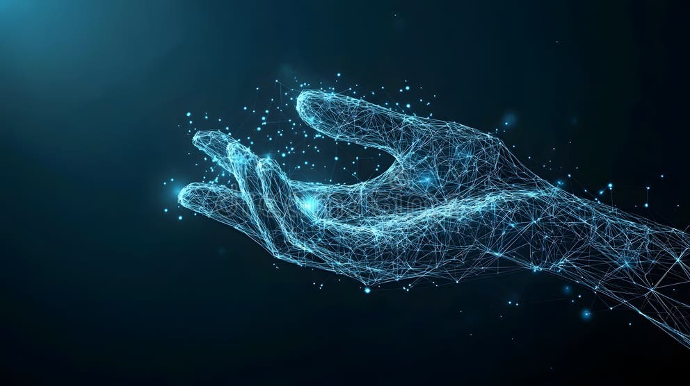 Digital Composite of a Glowing Hand with a Network Connection Stock ...