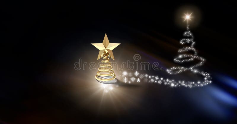 Golden Star Tree and Snowflake Christmas Tree Pattern Shape Glowing ...
