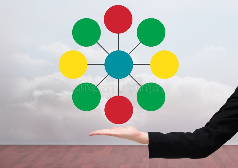 Hand and Colorful Mind Map Over Sky Background Stock Image - Image of ...