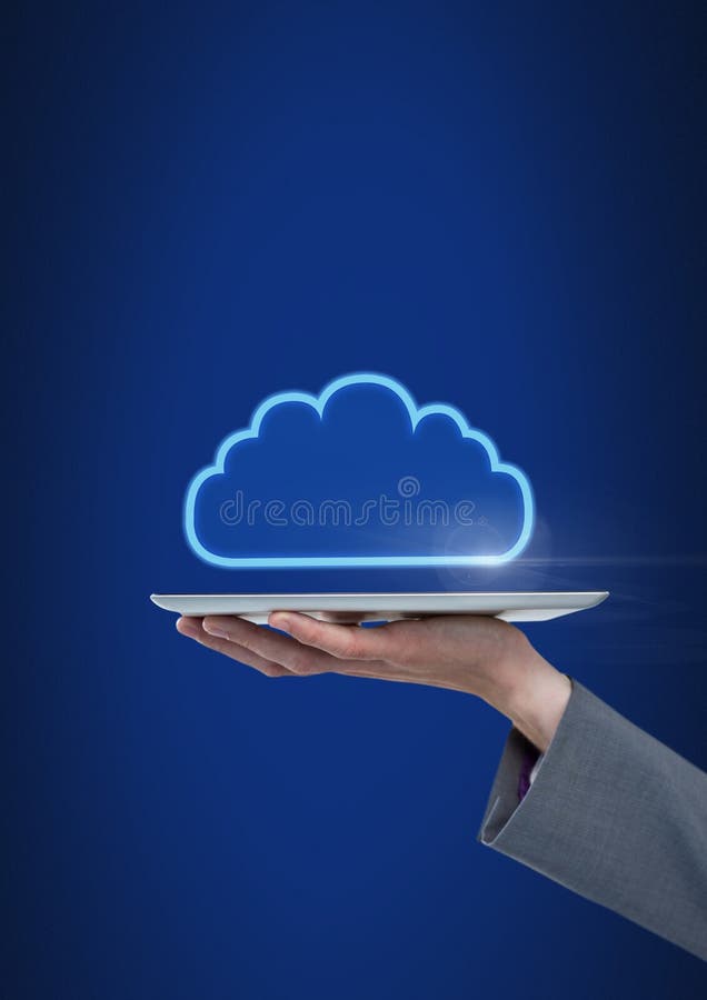 Hand Holding Tablet with Cloud Icon Stock Image - Image of effect ...