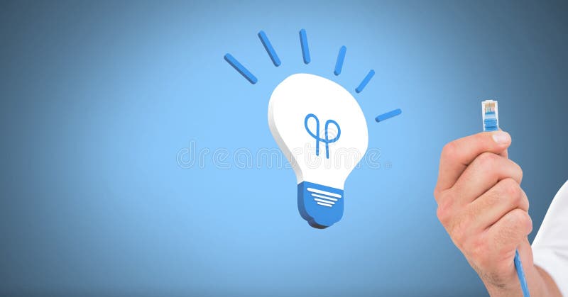 Hand Holding Wire Connection with Light Bulb Icon Stock Photo - Image ...